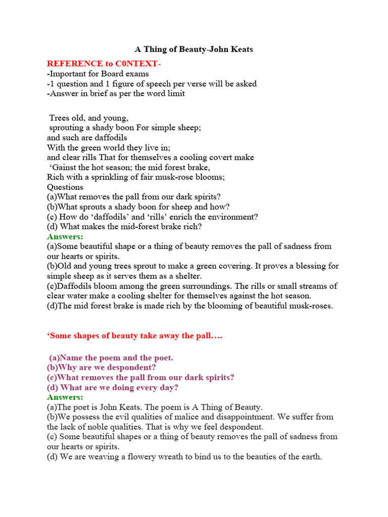 A Thing of Beauty-John Keats | PDF | Poetry | Suffering