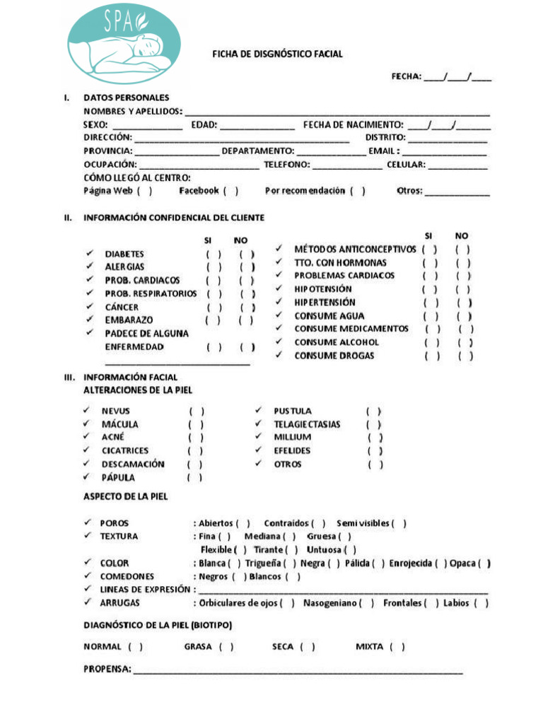 Modelo de Ficha Clínica Estética Facial | PDF