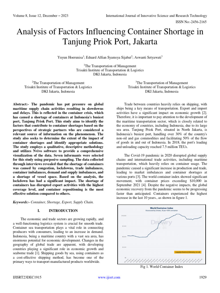 Analysis of Factors Influencing Container Shortage in Tanjung Priok ...