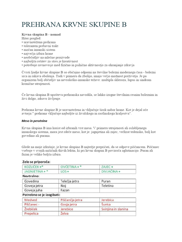 Prehrana Krvne Skupine B | PDF