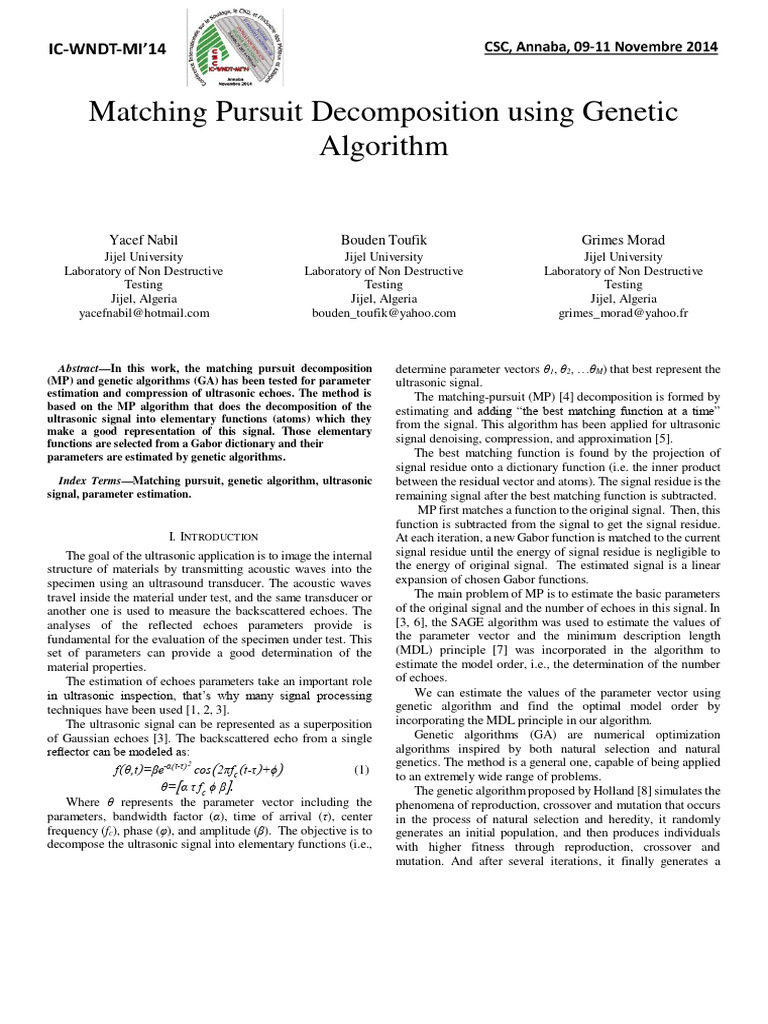 Matching Pursuit Decomposition Using Genetical Pursuit Pdf