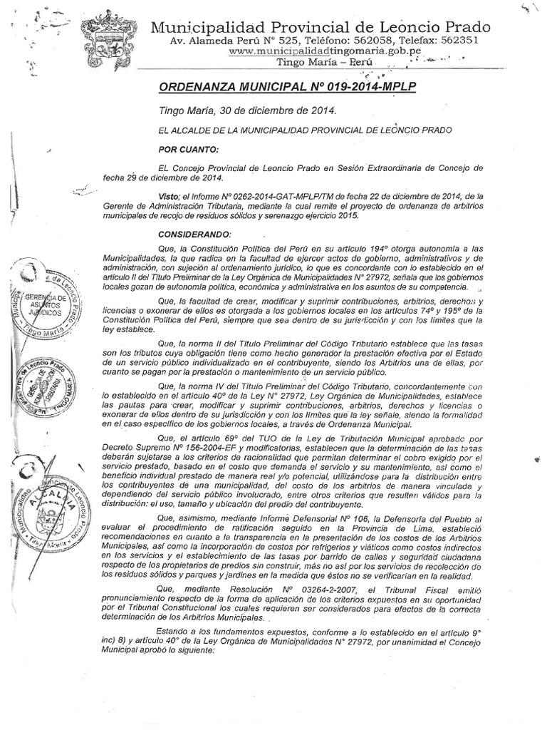 O.M. 019-2014-MPLP | PDF