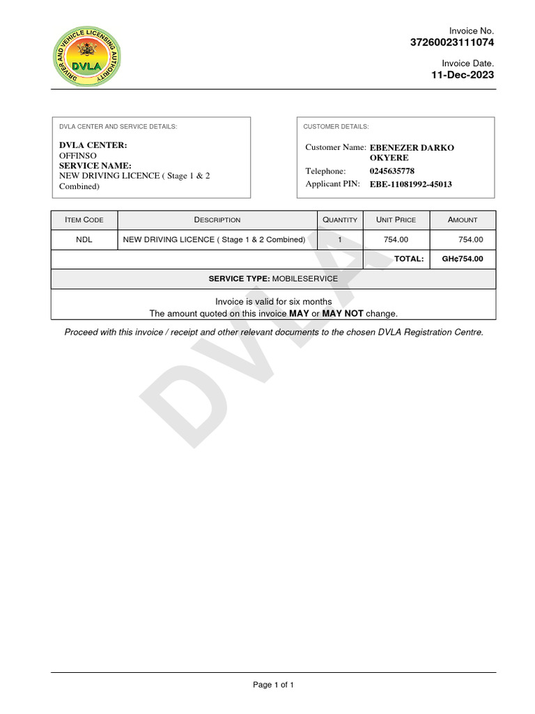 Dvla Invoice | PDF