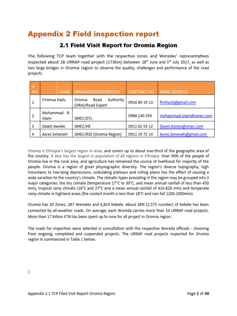 Appendix 2-1 Field Visit Report Oromia | PDF