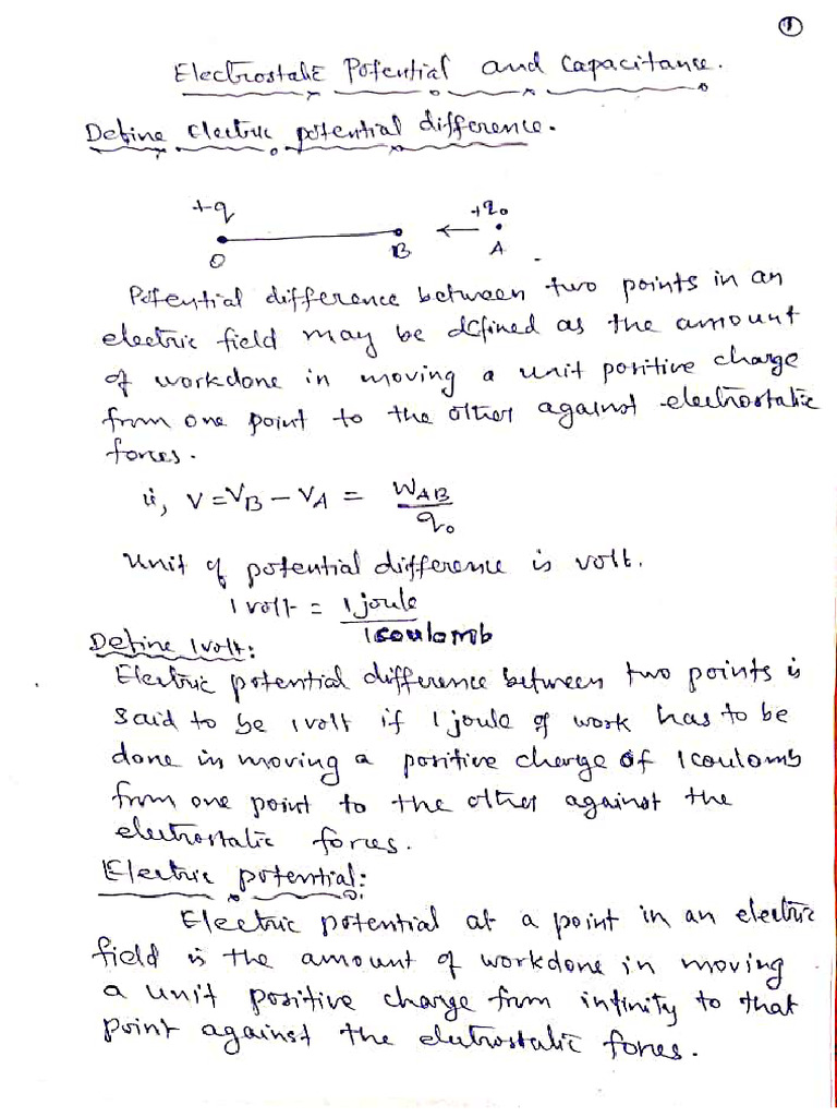 Electric Potential and Capacitance Notes | PDF