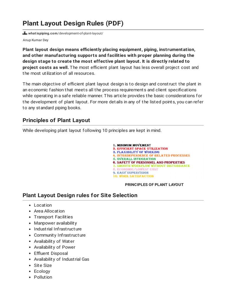 Plant Layout Design Rules PDF | PDF | Pipe (Fluid Conveyance) | Mechanical Engineering