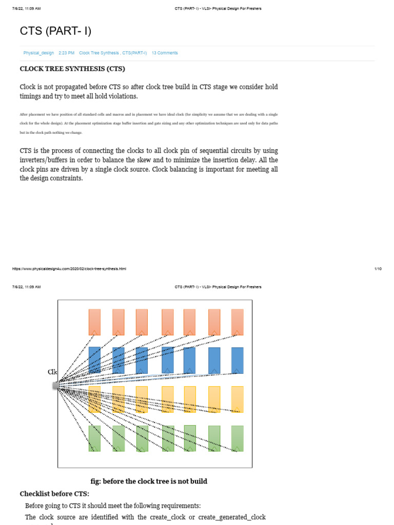 CTS (PART - I) - VLSI - Physical Design For Freshers | PDF