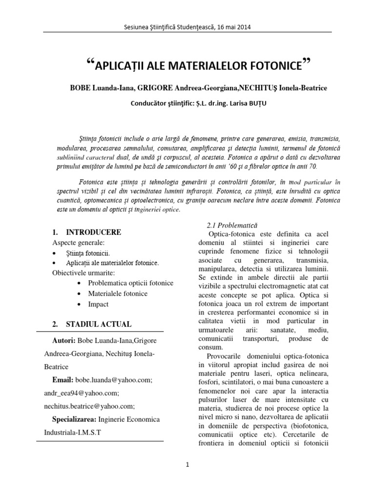 Aplicatii Ale Materialelor Fotonice | PDF