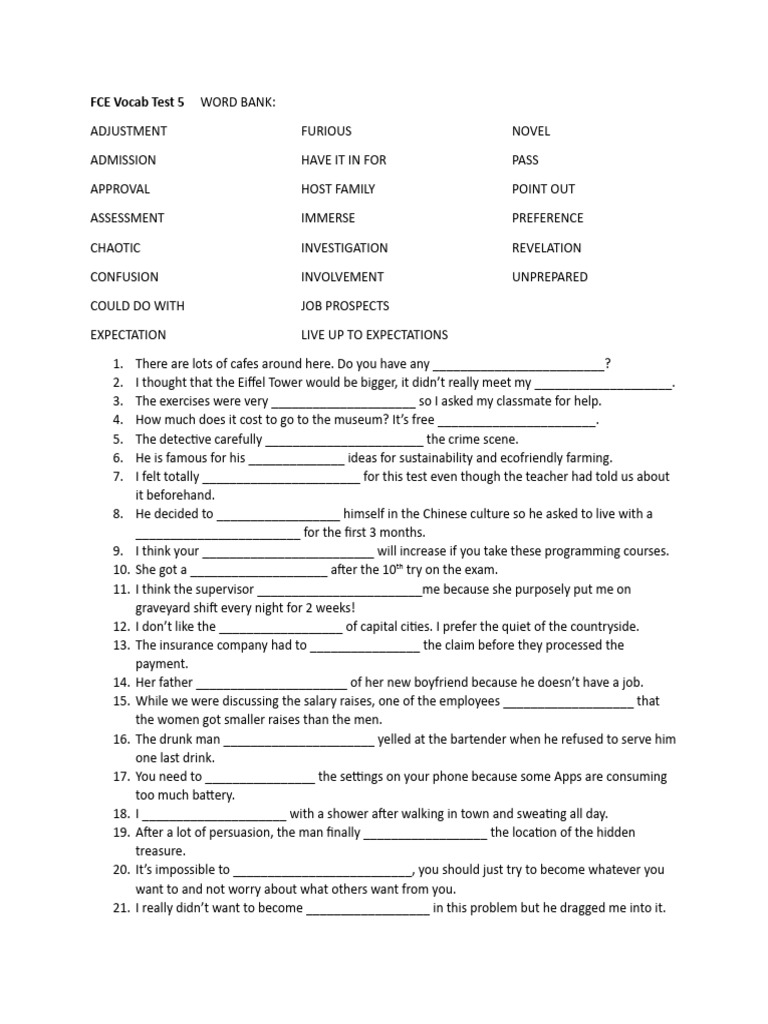FCE Vocab Test 5 | PDF