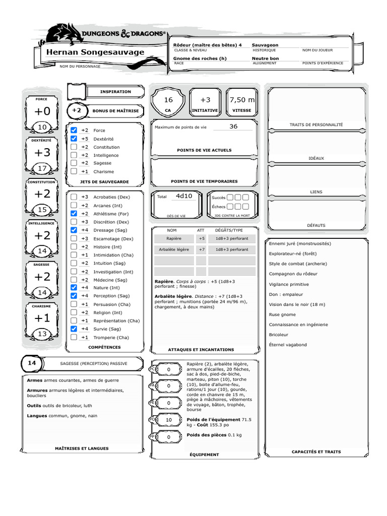 Feuille de Personnage Dungeons & Dragons - D&D 5 | PDF