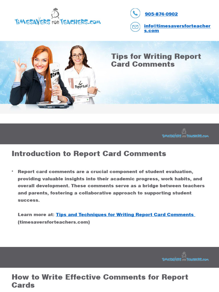 Tips For Writing Report Card Comments - Timesavers For Teachers | PDF ...