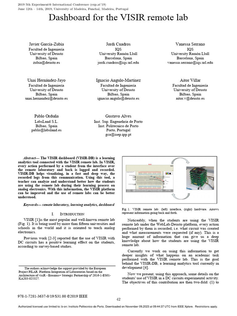 Dashboard For The Visir Remote Lab Pdf 