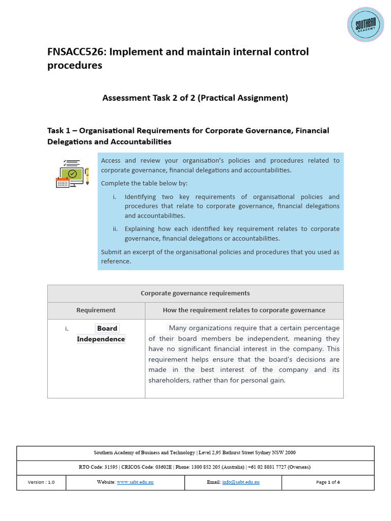 FNSACC526 - Assessment Task 2 of 3 (Practical Assignment Task 1) .v1.0 ...