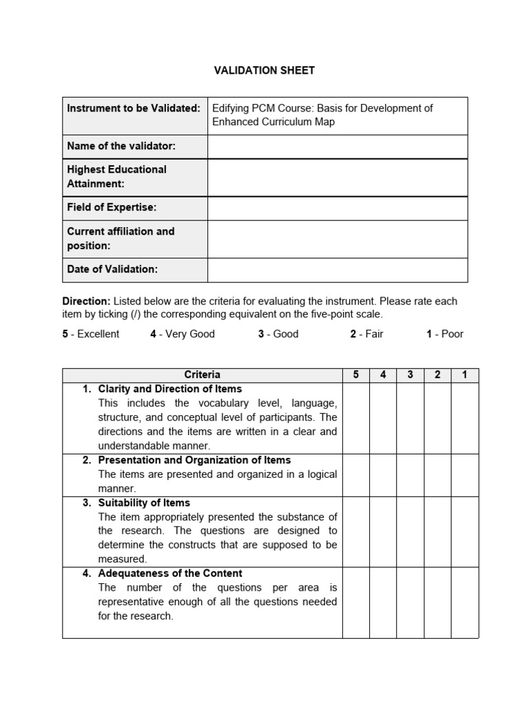 Validation Sheet - Research | PDF