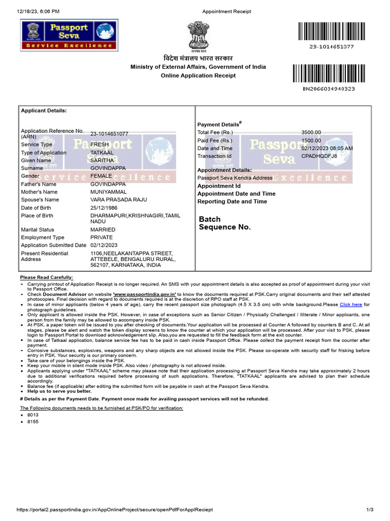 Appointment Receipt | PDF