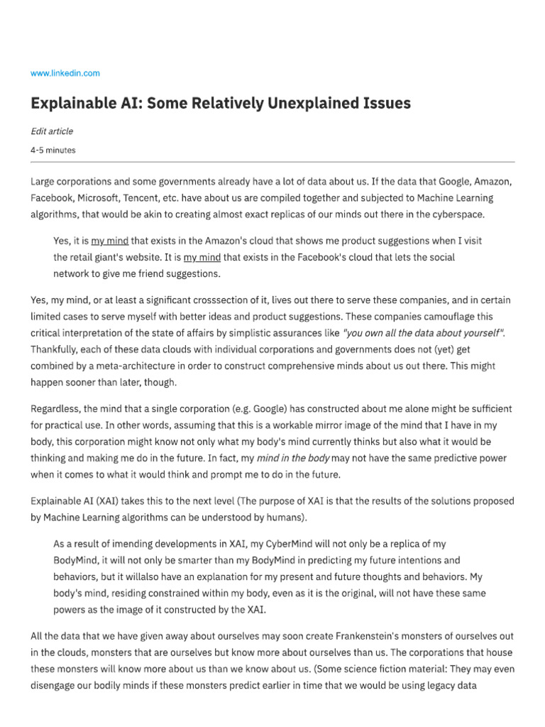 Explainable AI: Some Relatively Unexplained Issues | PDF