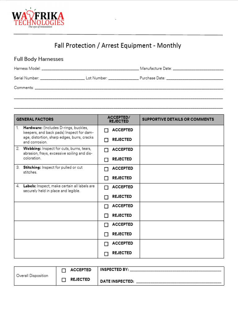3M Fall Pro Inspection Checklist Logs (1) | PDF | Screw | Manufactured ...