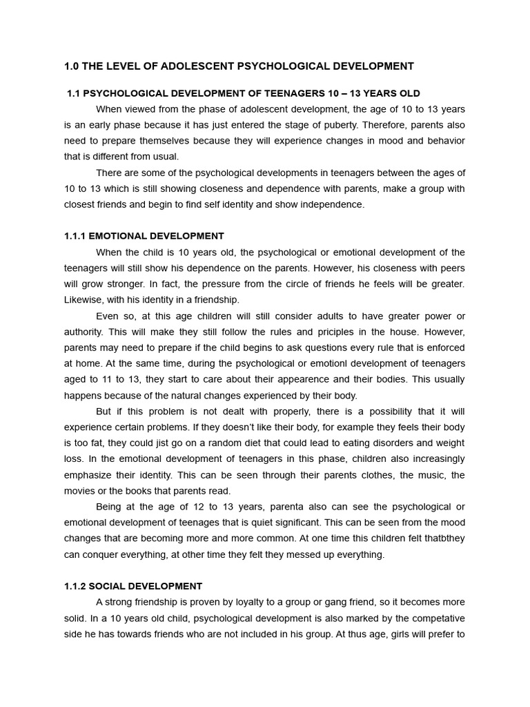 Stage of Adolescent Psychological Development | PDF | Adolescence ...