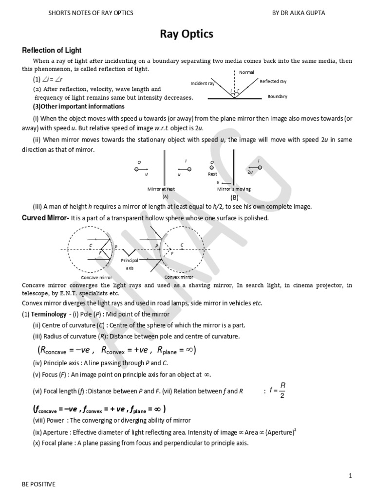 Chapt 9 - Ray Optics | PDF