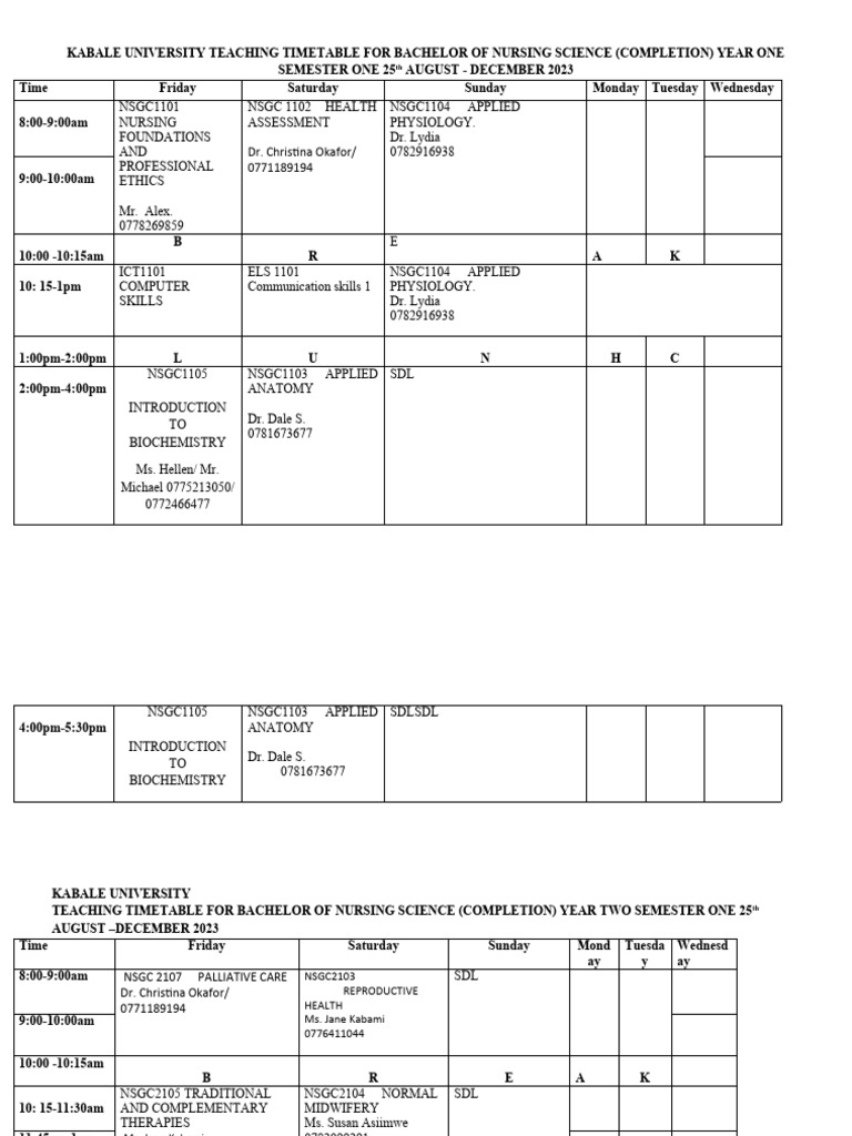 Final Teaching Timetable Semester 1&2 August Ay 2023-2024 | PDF ...