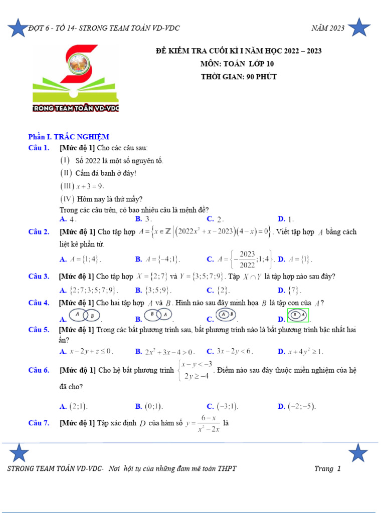 TỔ 14 ĐỢT 6 ST ĐỀ CK1 KHỐI 10 CTST | PDF