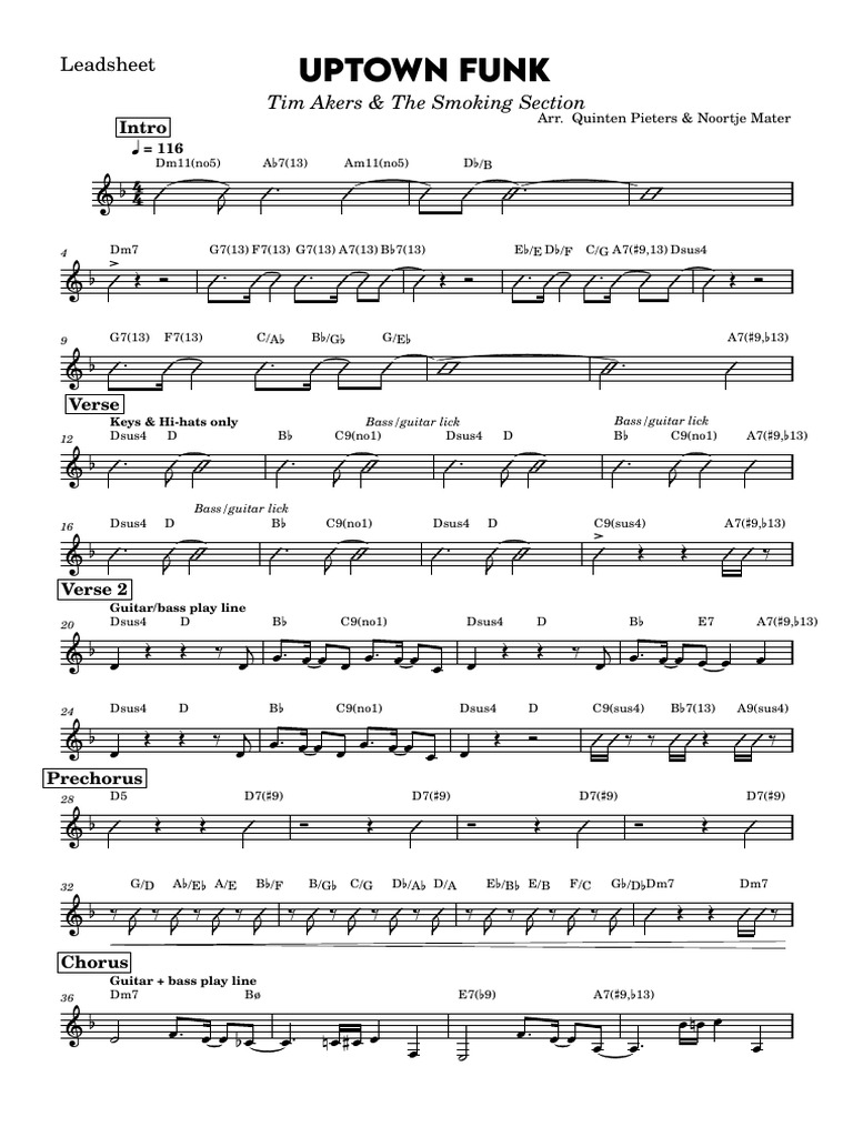 Uptown Funk Tim Akers The Smoking Section Leadsheet Pdf