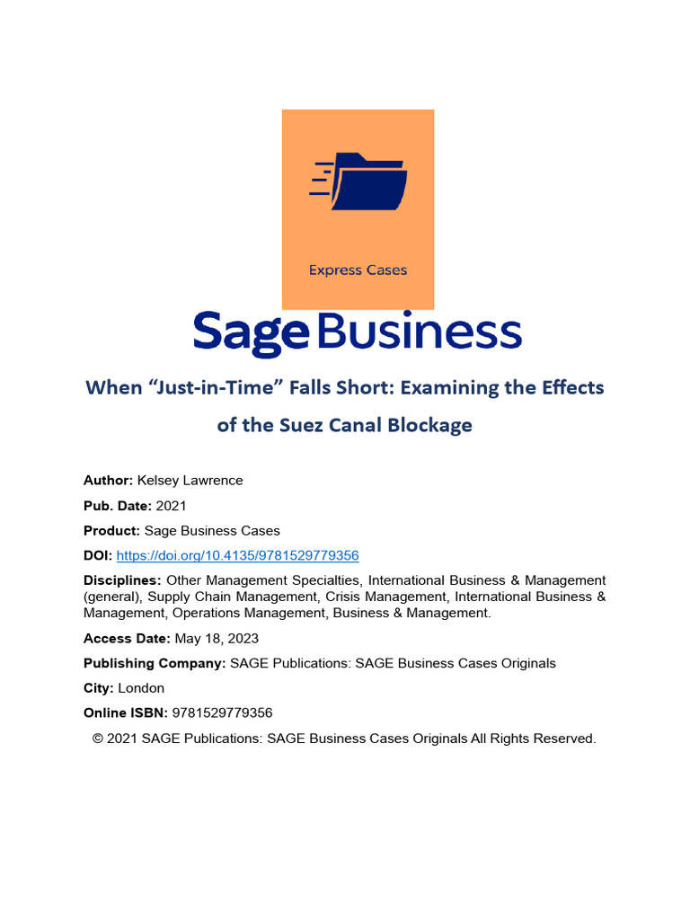 The Suez Canal Blockage Case Study - Lawrence 2021 | PDF