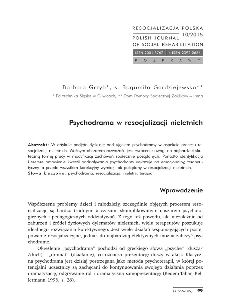 Psychodrama W Resocjalizacji Nielet | PDF