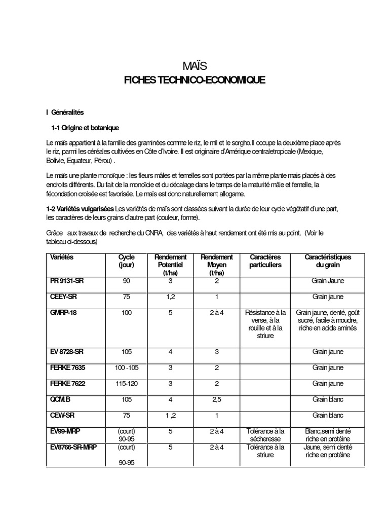 Fiche Technique Mais | PDF