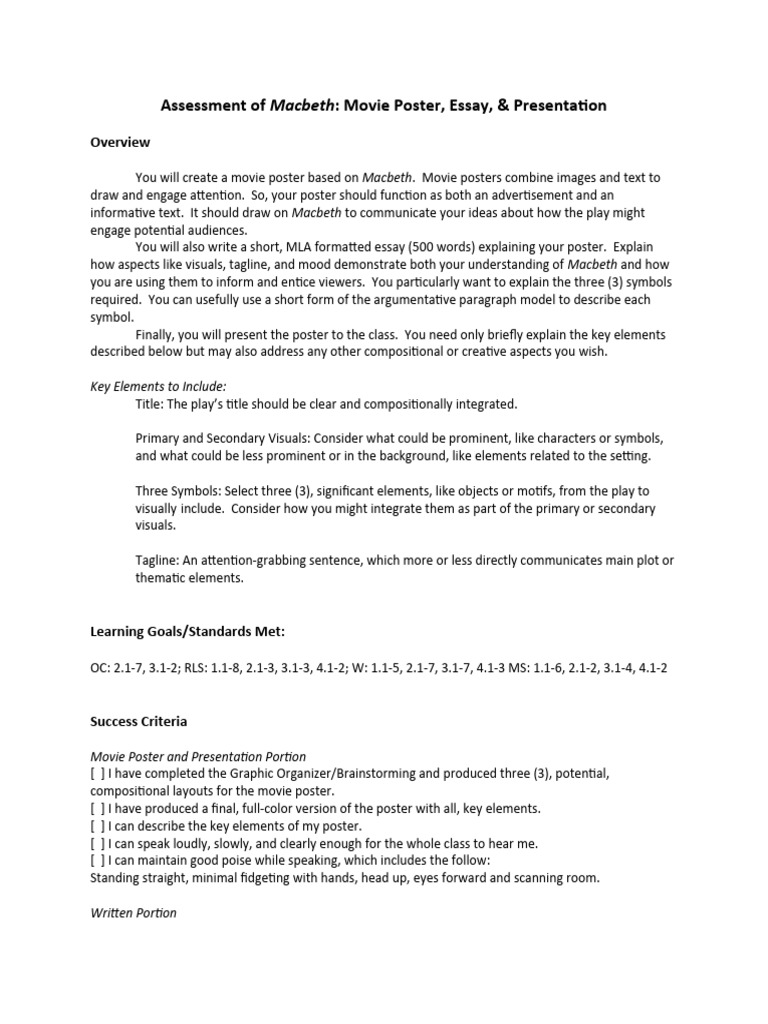 Assessment of Macbeth - Movie Poster Overview | PDF
