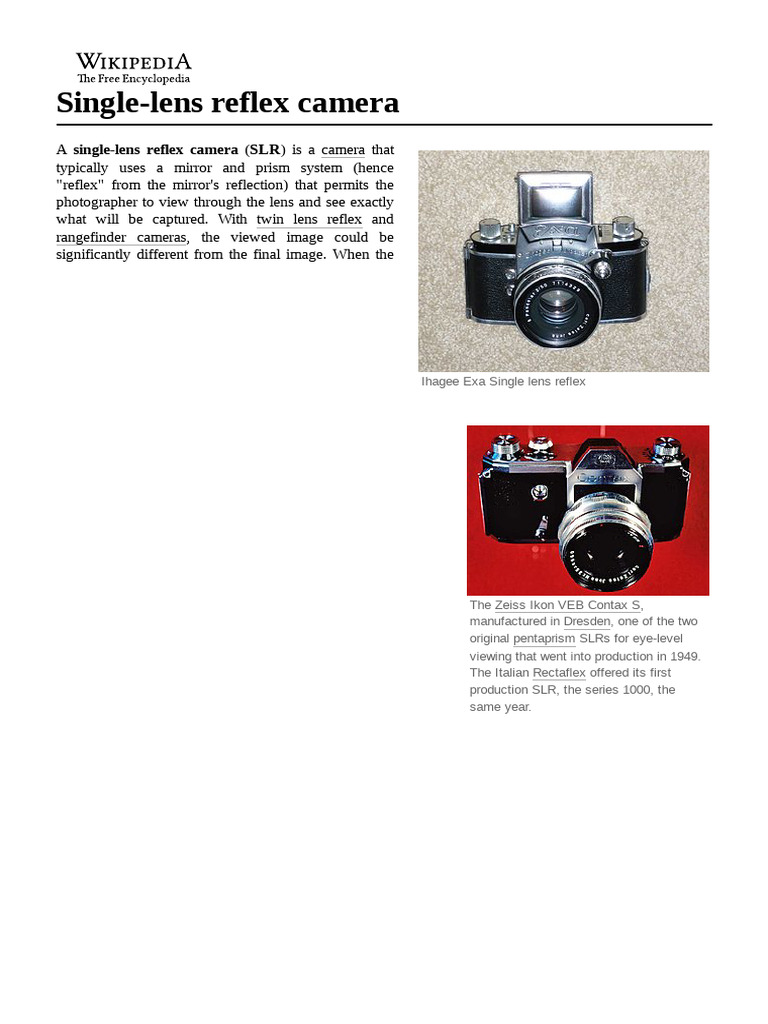 Single-Lens Reflex Camera | PDF