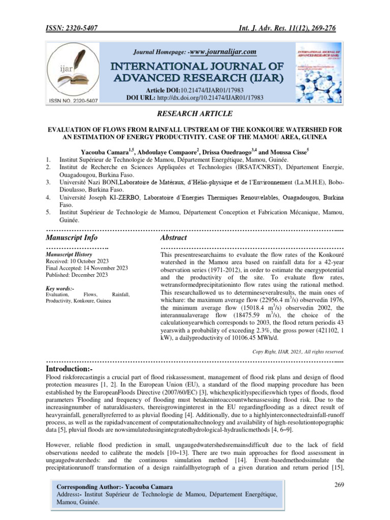 EVALUATION OF FLOWS FROM RAINFALL UPSTREAM OF THE KONKOURE WATERSHED ... EVALUATION OF FLOWS FROM RAINFALL UPSTREAM OF THE KONKOURE WATERSHED ...