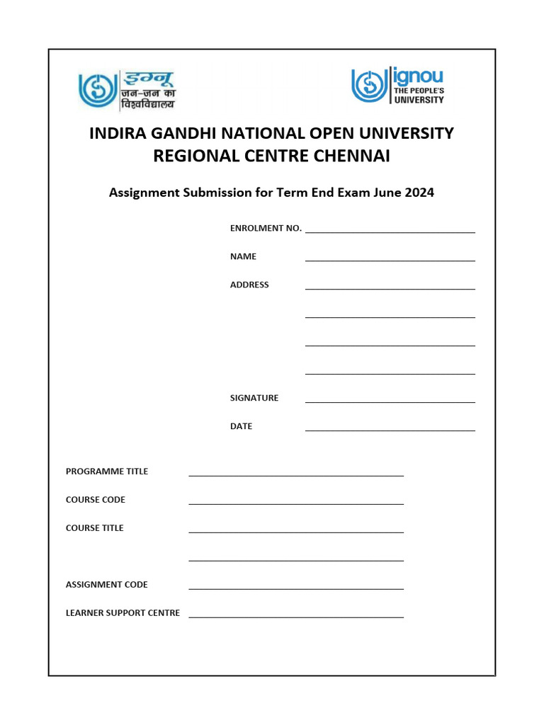 IGNOU Assignment First Page | PDF