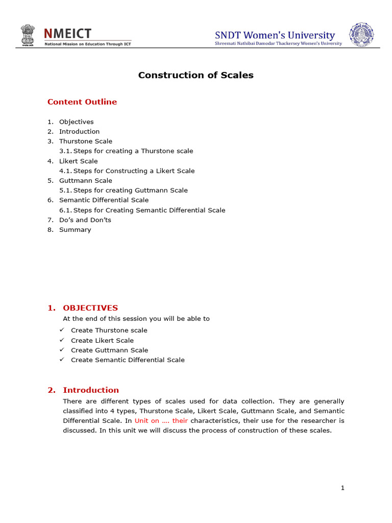 Construction of Scales | PDF