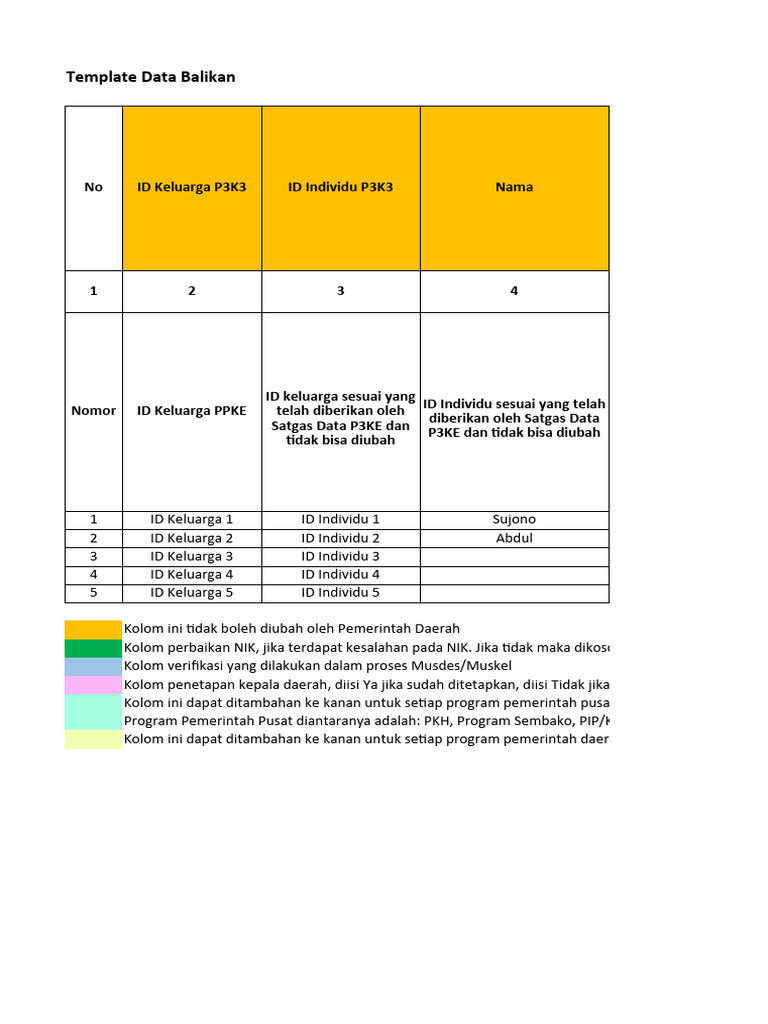 Template Data Balikan | PDF
