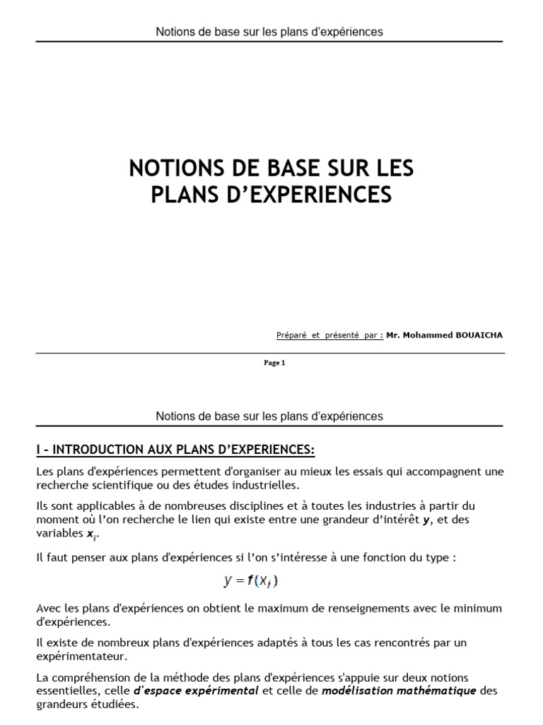 Ch7 - Plans D'expériences - Notions de Base | PDF