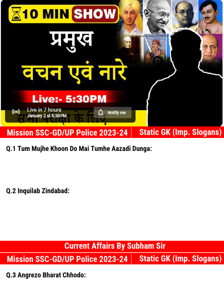 SSC-GD/UP Police Slogan Guide | PDF | Social Science