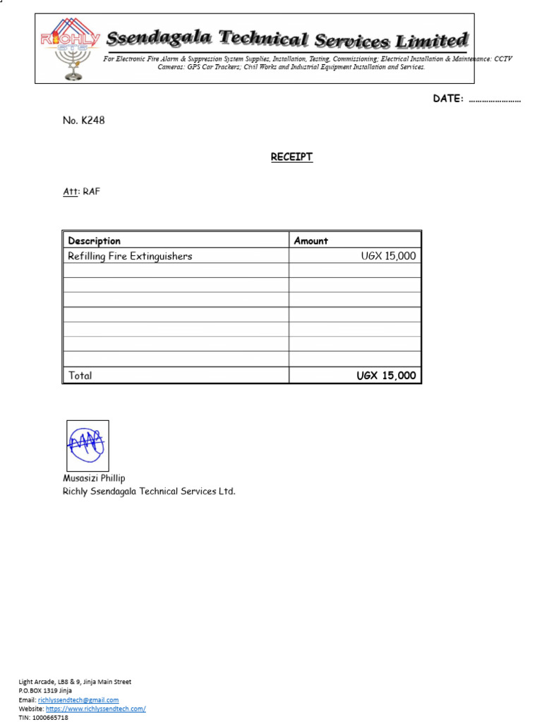 Fire Extinguisher Receipt K248 | PDF