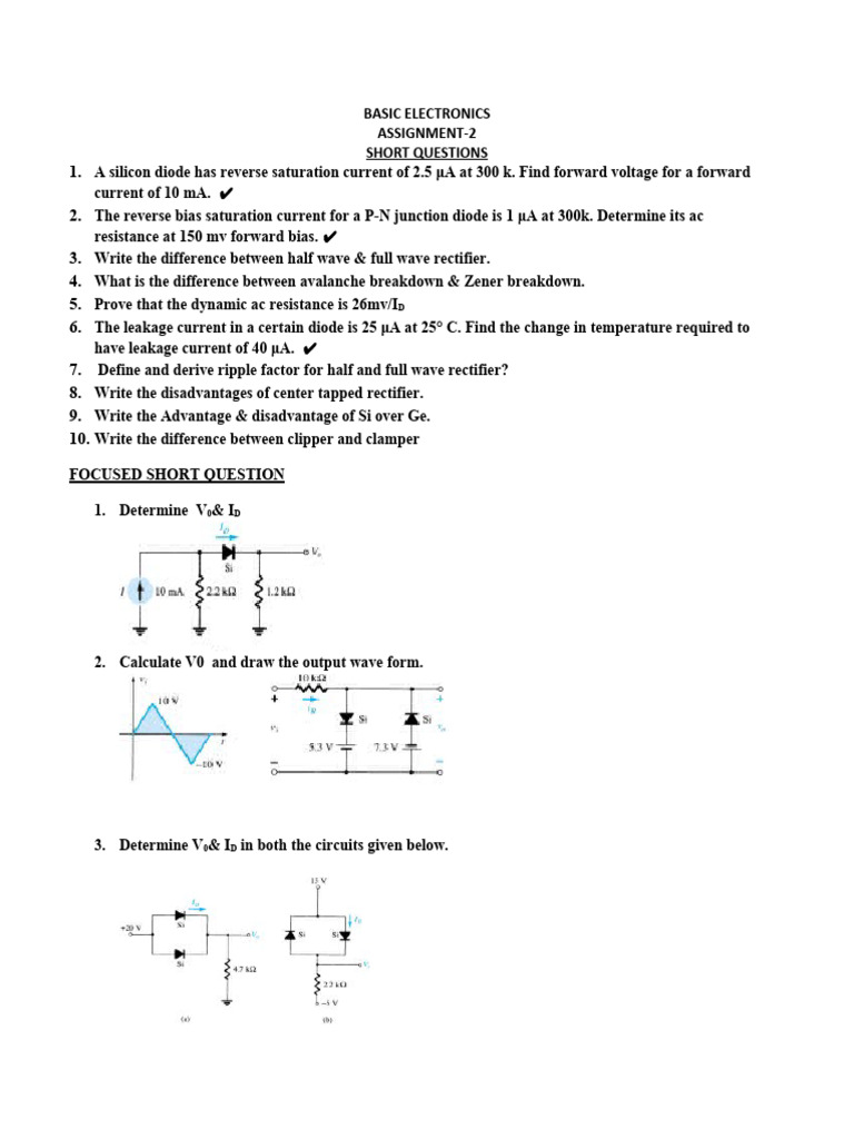 Electronic Assignment on Diodes and Transistors | PDF