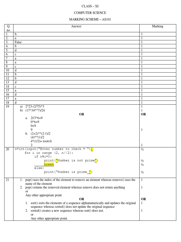 CS XI Marking Scheme | PDF
