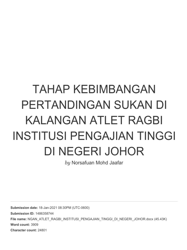 Kebimbangan Atlet Ragbi IPT Johor | PDF