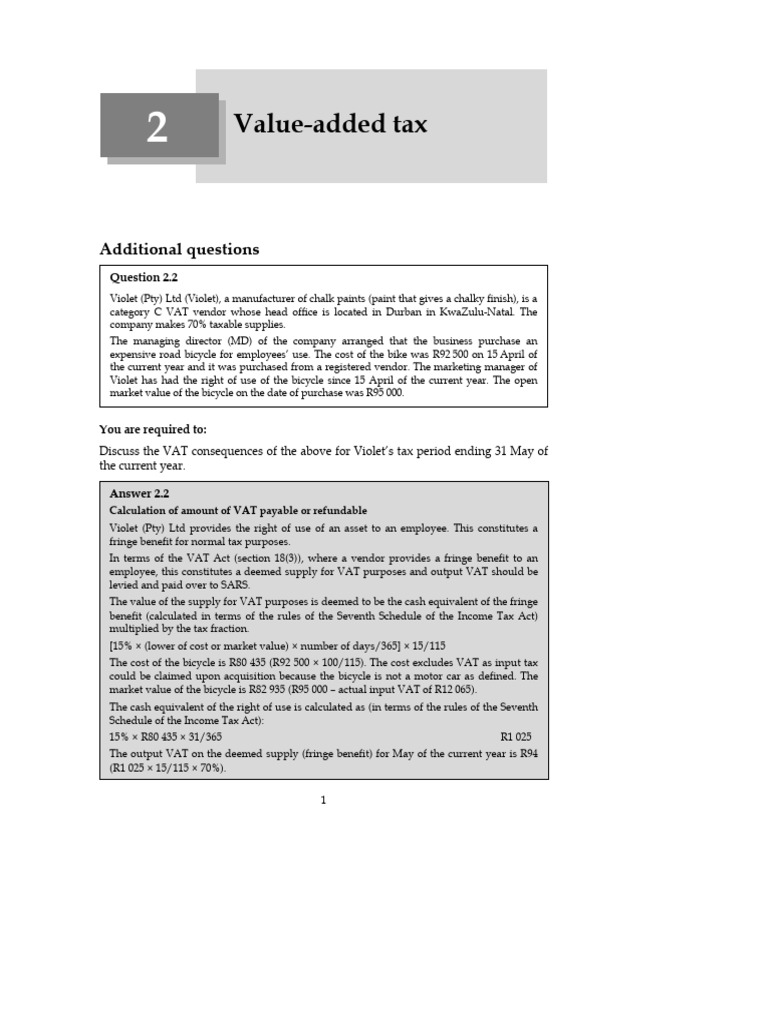 01 BA Chapter 2 VAT Additional Questions 2022 | PDF
