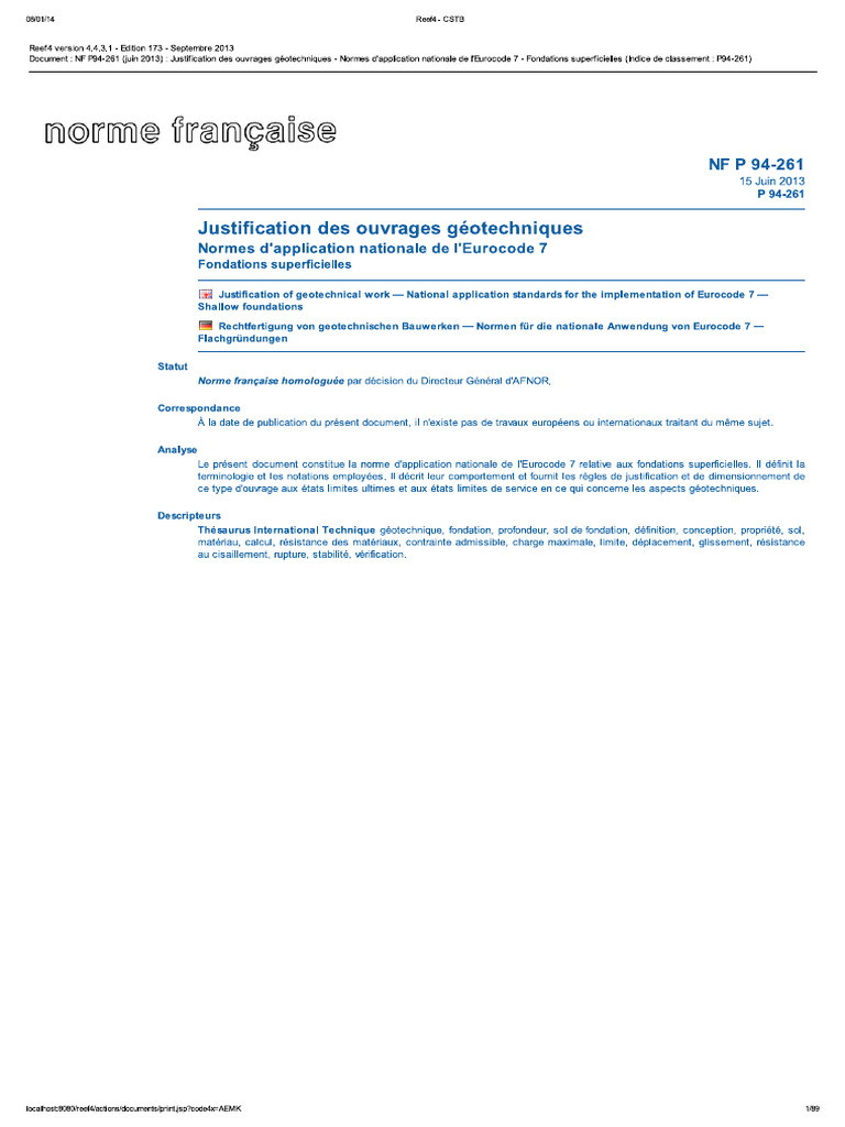 1 - NF P 94-261 - Fondations Superficielles - 231015 - 223955 | PDF