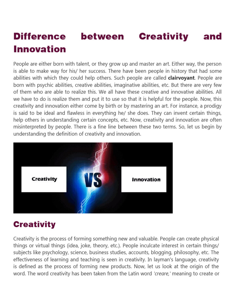 Creativity and Innovation Difference | PDF