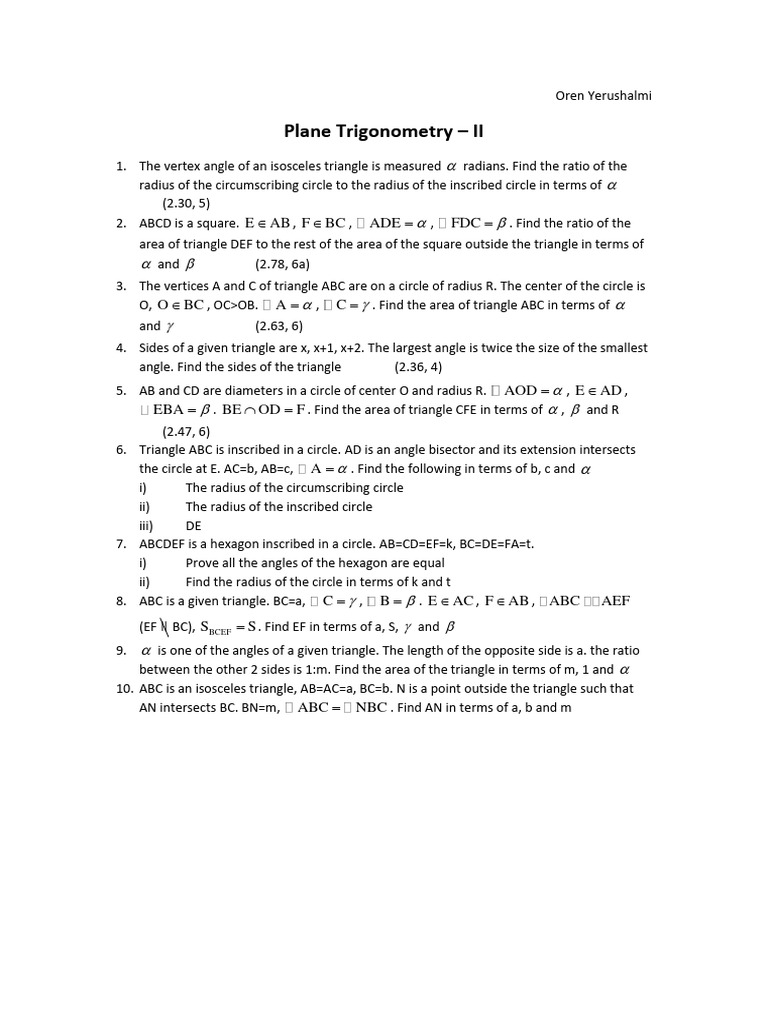 Plane Trig II | PDF