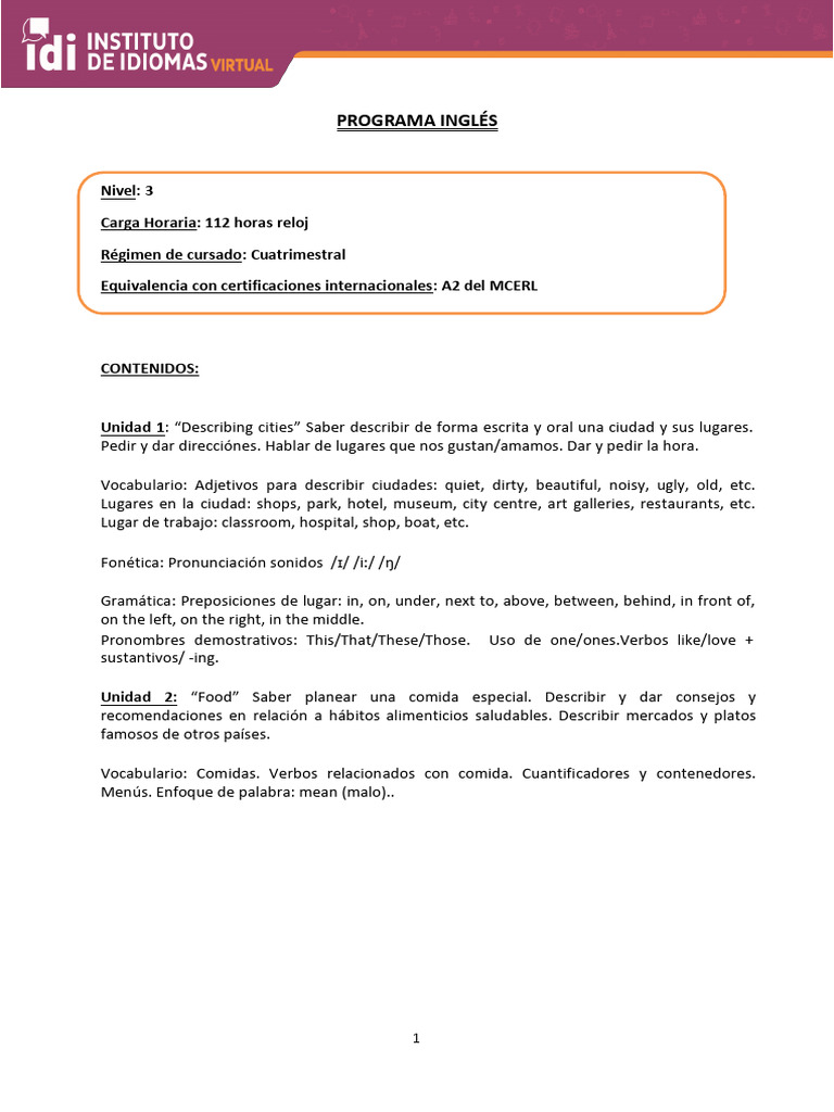 Programa Ingles Nivel 3 | PDF