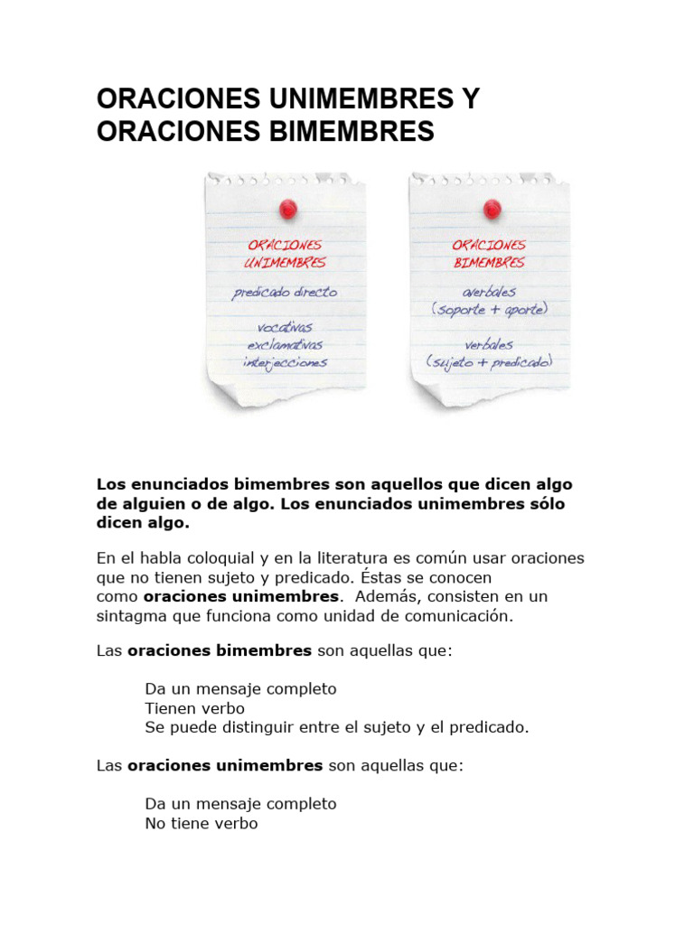 Oraciones Unimembres y Oraciones Bimembres | PDF