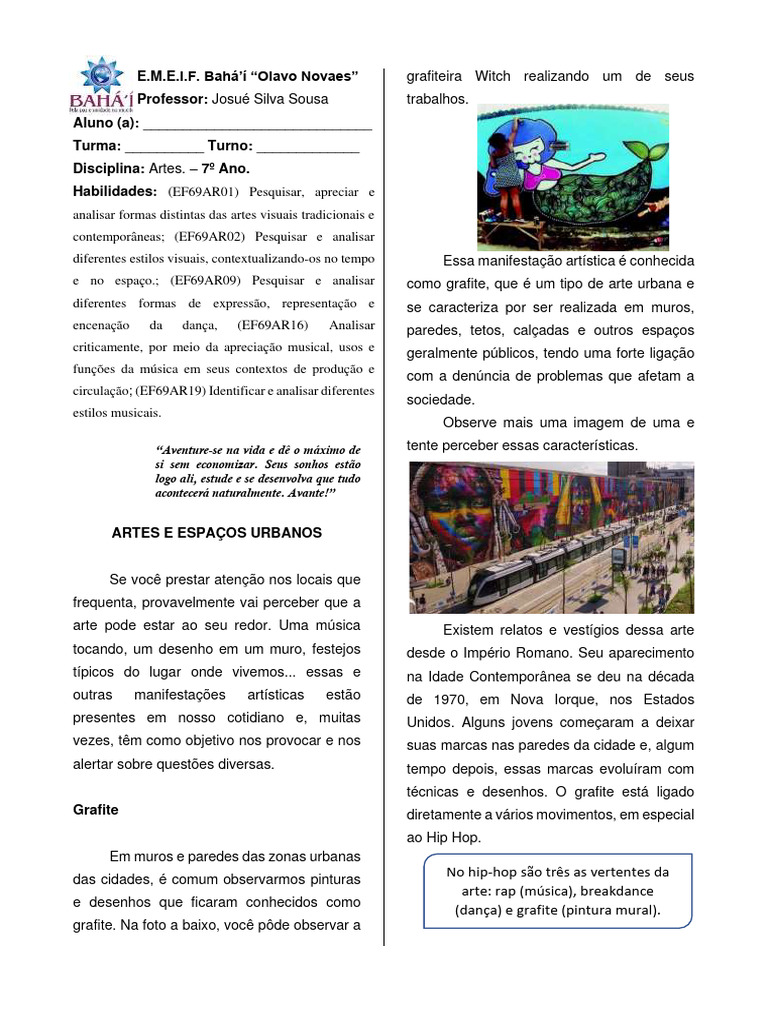 PRIMEIRO Caderno de Arte - 7º Ano - Josué S Sousa | PDF | Estudos de Línguas Estrangeiras | Arte