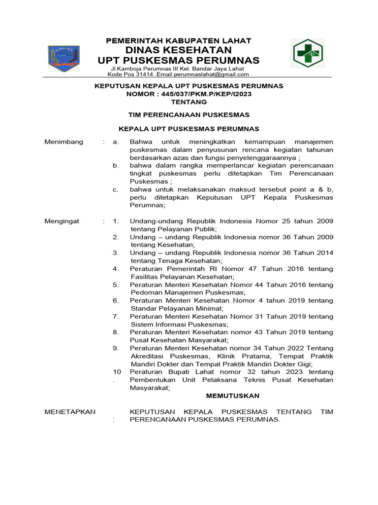 SK Tim Perencanaan | PDF