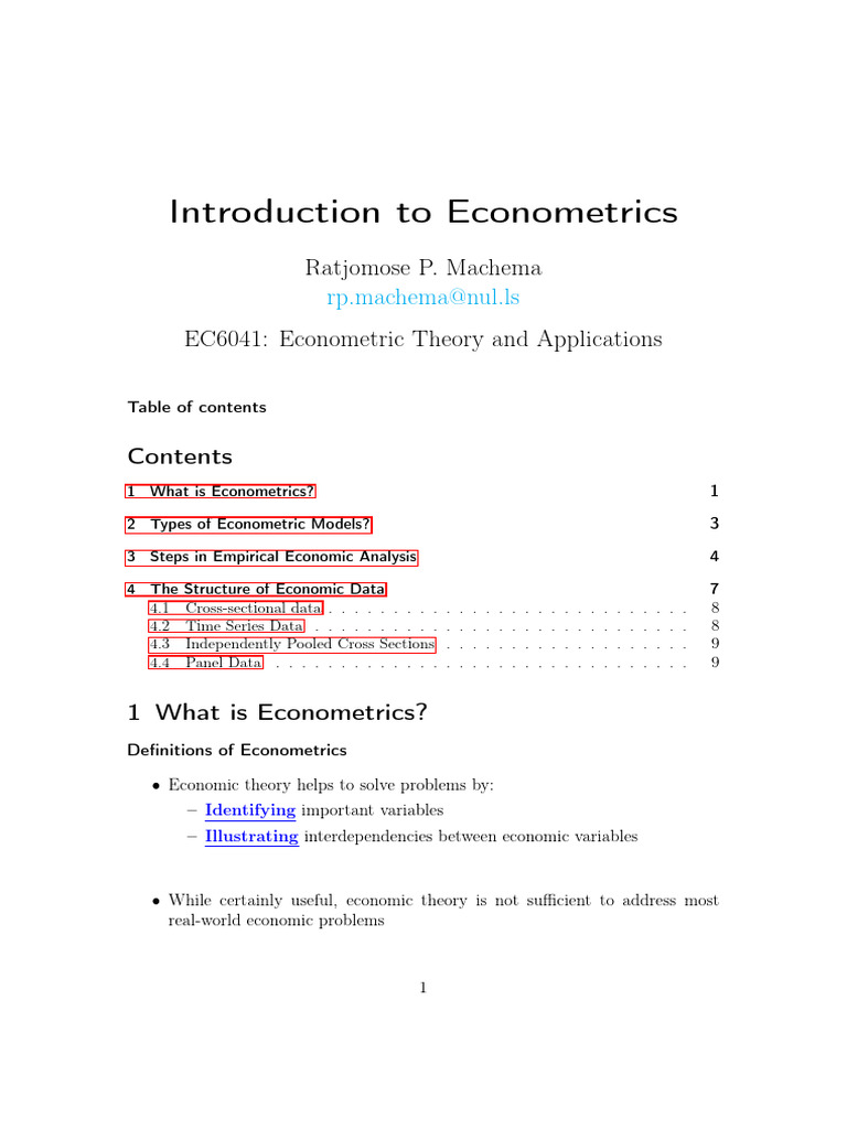 (2021) EC6041 Lecture 1 Intro Notes | PDF | Econometrics | Hypothesis (2021) EC6041 Lecture 1 Intro Notes | PDF | Econometrics | Hypothesis